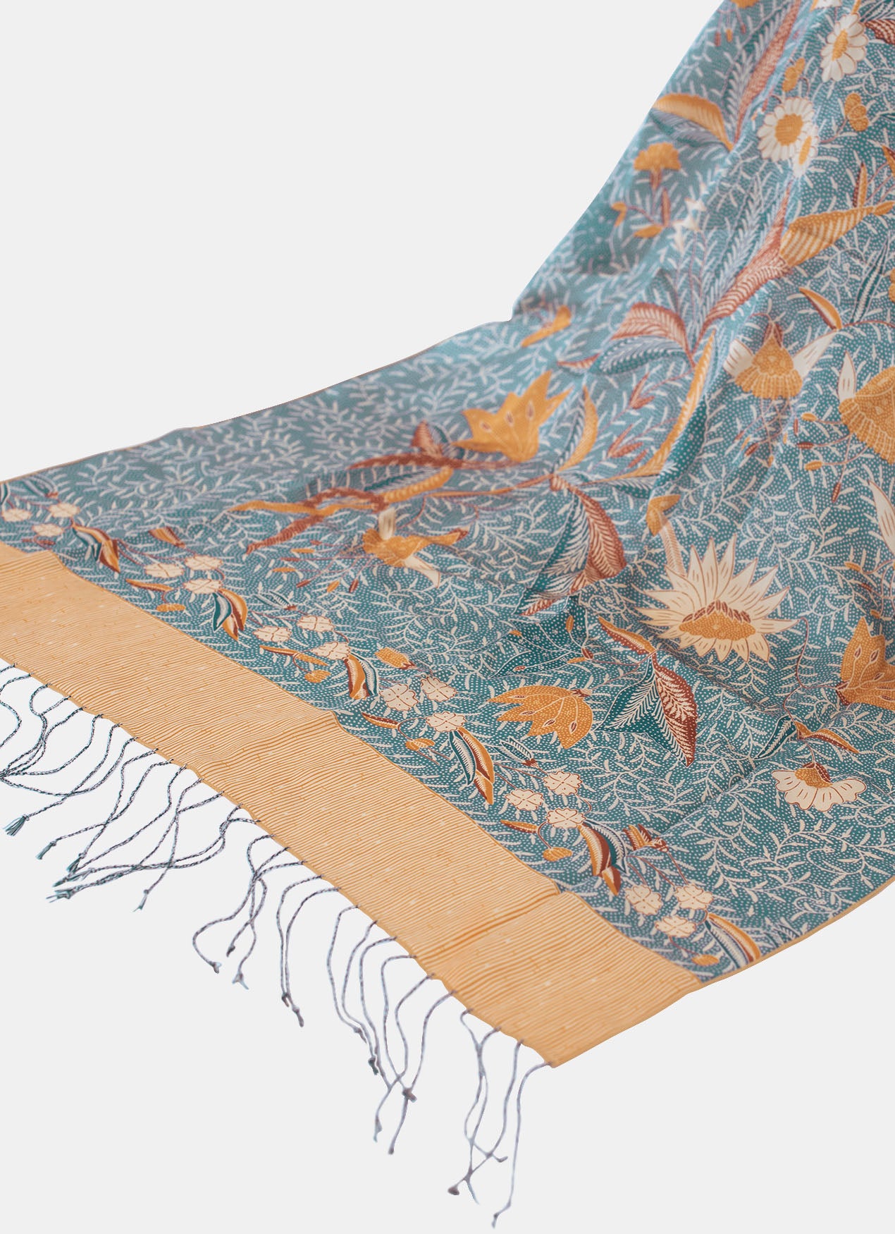 Medium Silk Scarf – Buket Matahari Biru – Pithecanthropus Bali